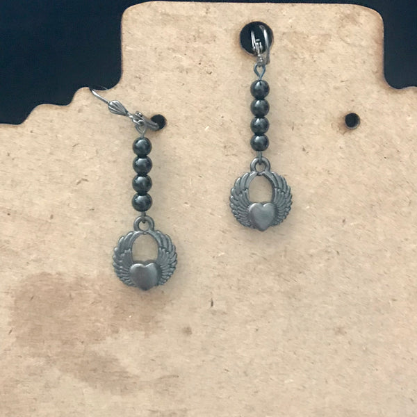 Winged Heart Black Statement Earrings With Lever Back Closure – CallunaMuse