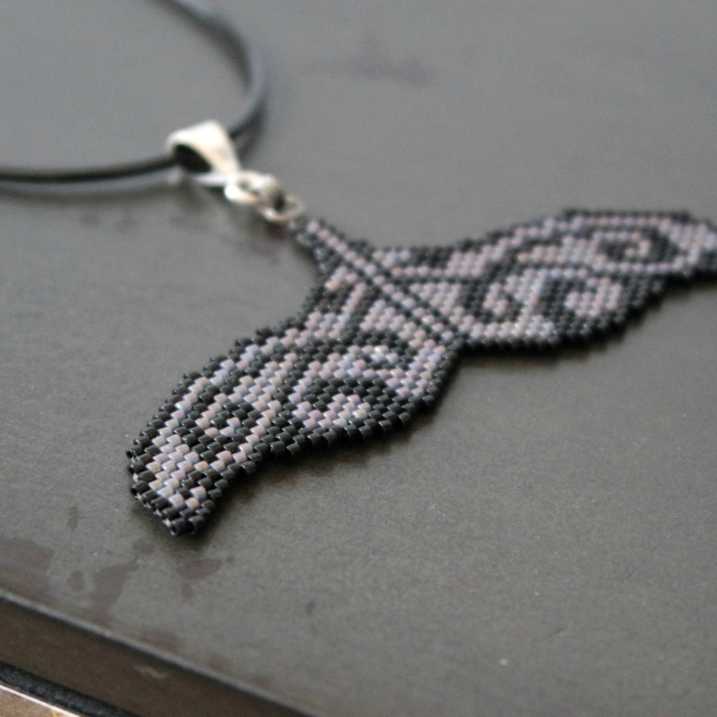 Beaded Large Whale Tale Artisan Statement Necklace On Black Cord ...