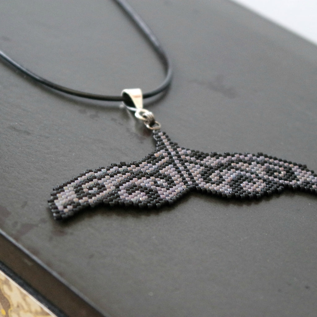 Beaded Large Whale Tale Artisan Statement Necklace On Black Cord ...